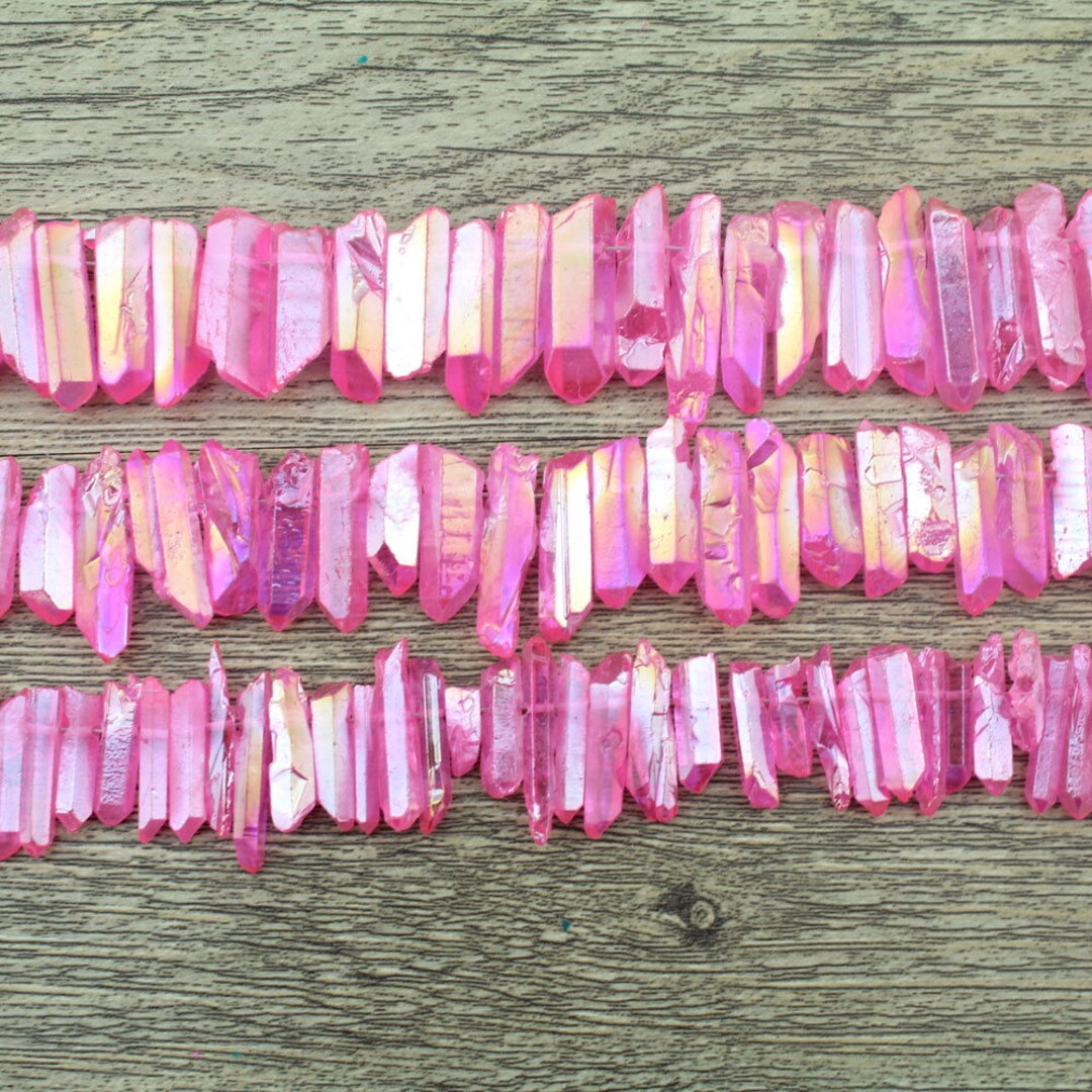 Rose Mystic Titanium AB Quartz Stick Points Strand,polished Quartz Raw ...
