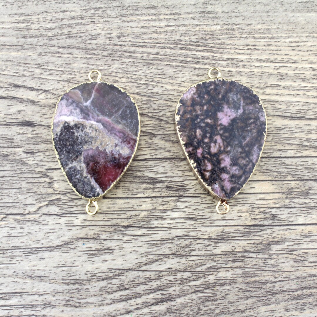 Teardrop Shaped Natural Purple Rhodonite Connector,gold Electroplated ...