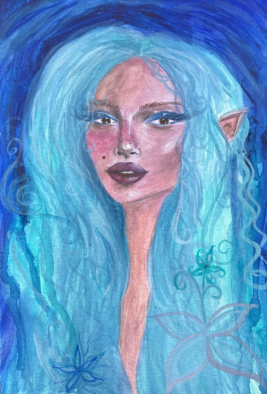 Indigo Elf Gouache Painting Deep Blue Mini - Etsy