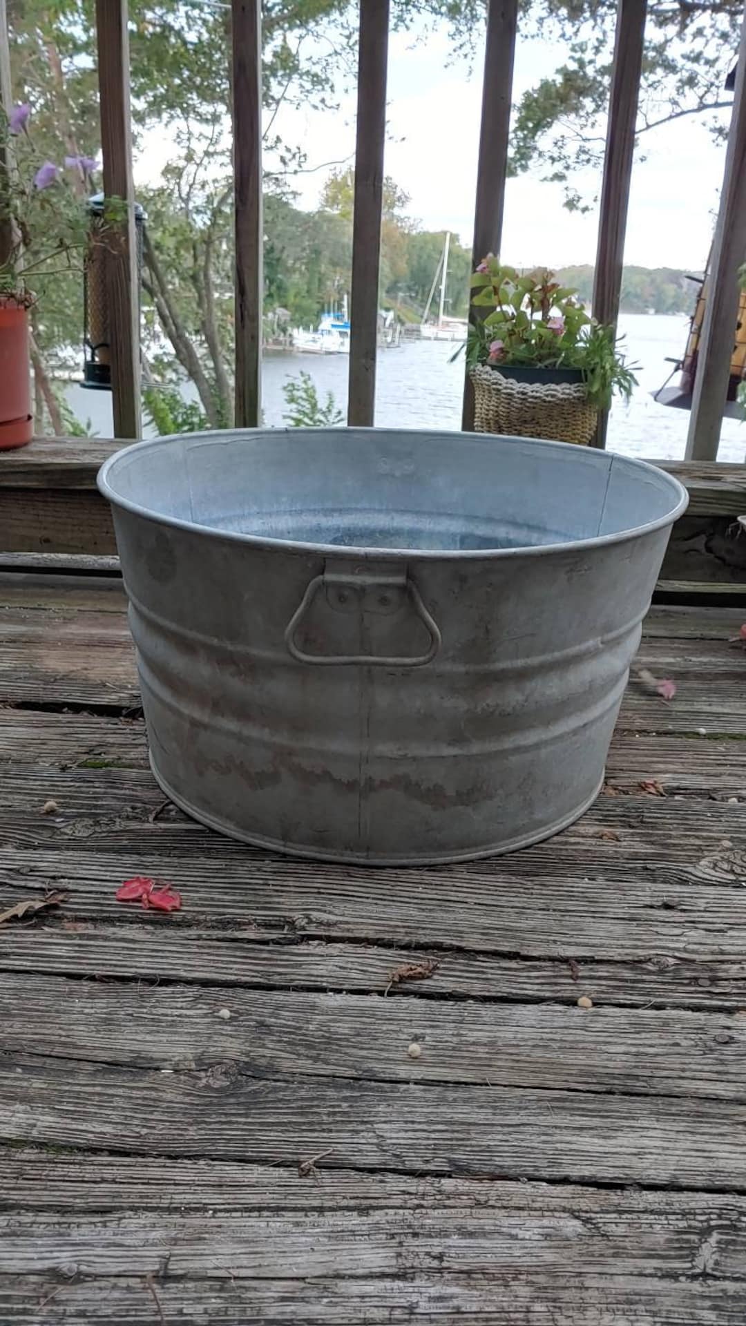 Vintage Metal Tub Large Feeder Basin Farm Animal Barrel Galvinized ...