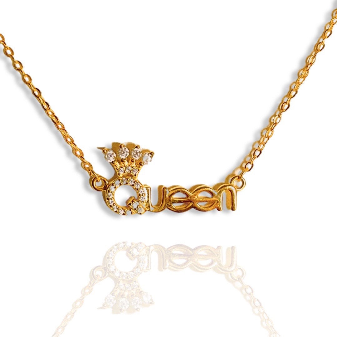 Queen Name Plate 925 Sterling Silver Gold Plated Necklace Teacher BFF ...