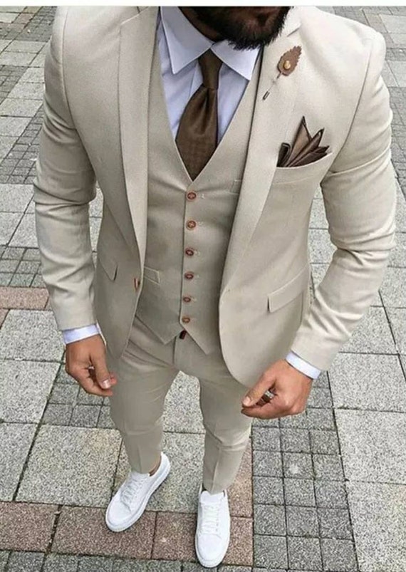 2018 Latest Coat Pant Designs Beige Men Suit Prom Tuxedo Slim Etsy