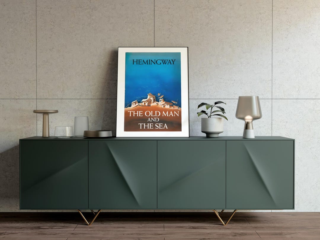 Ernest Hemingway Book Cover Poster First Edition Old Man and the Sea ...