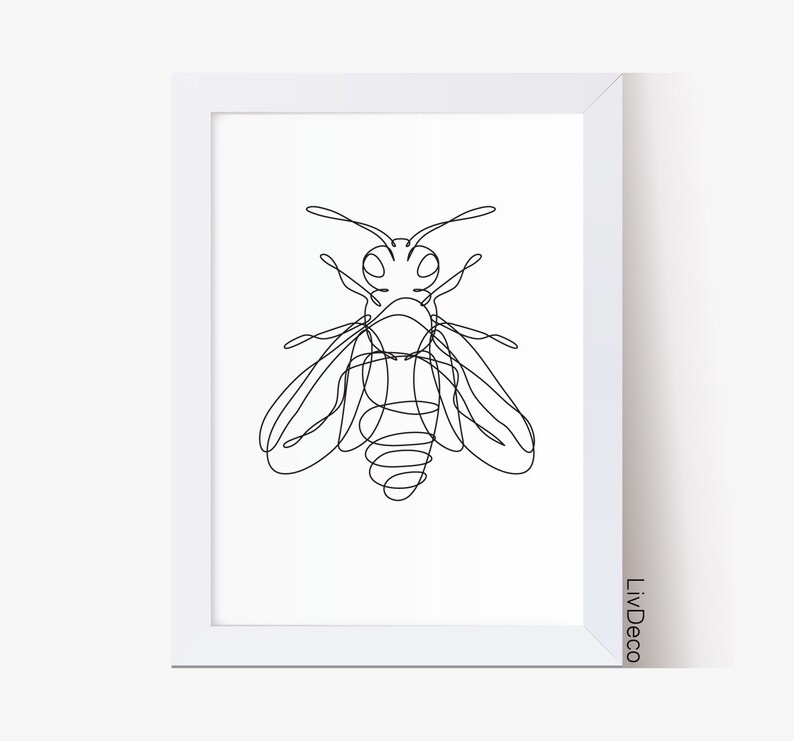 Bee one line drawing Bumble bee wall print Abstract insect | Etsy