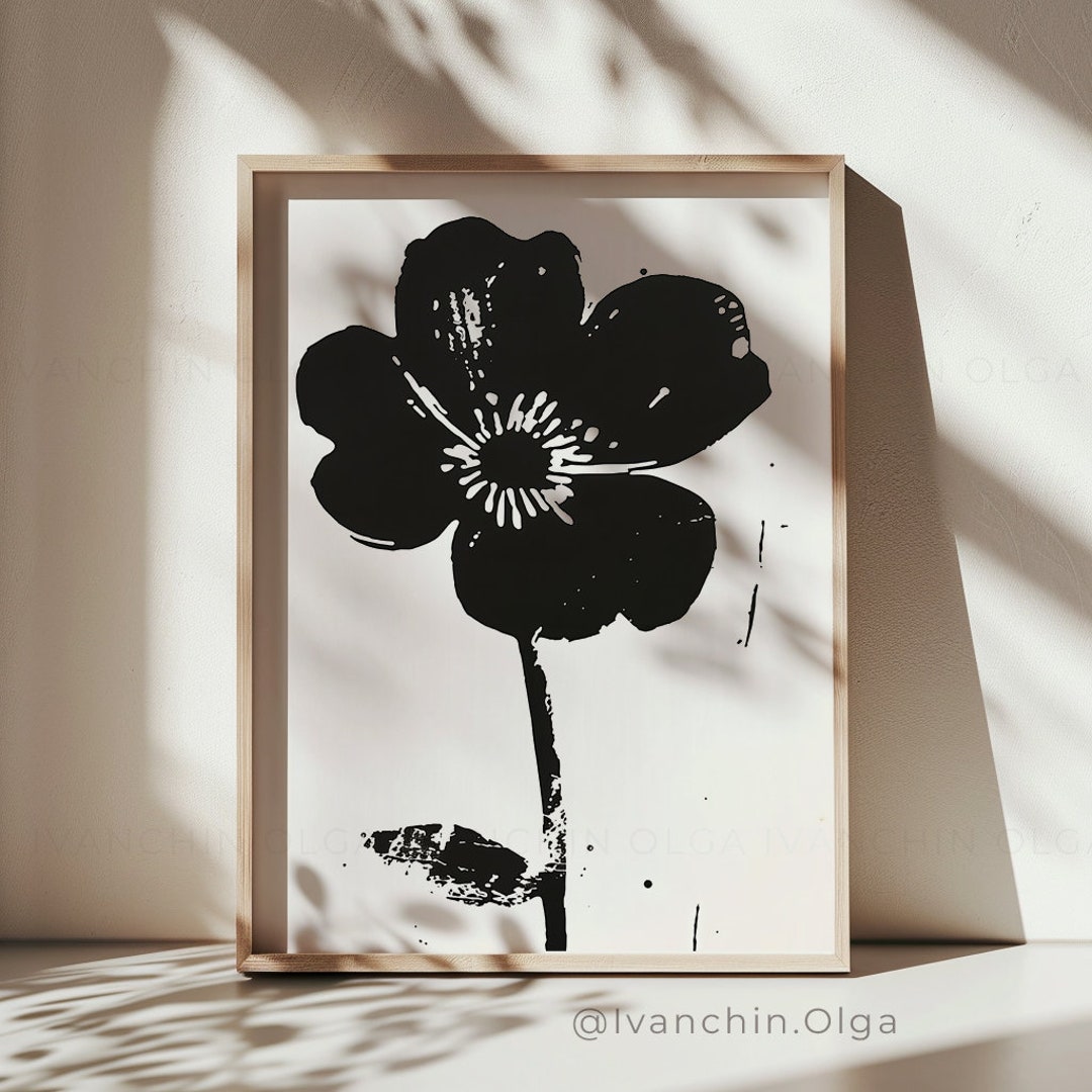 Floral Wall Art Print, Botanical Poster, Black and White Abstract ...
