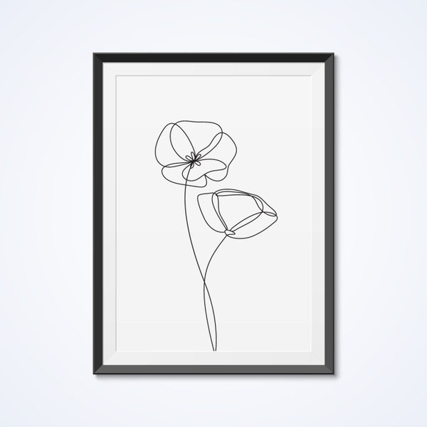 Poppy Line Art - Etsy