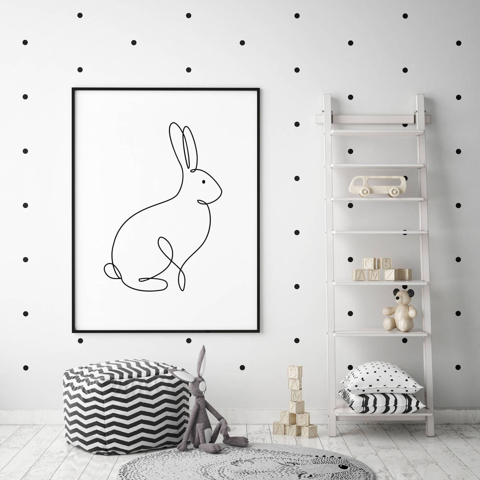 Rabbit Print Bunny Poster Contour Drawing Abstract Animal - Etsy