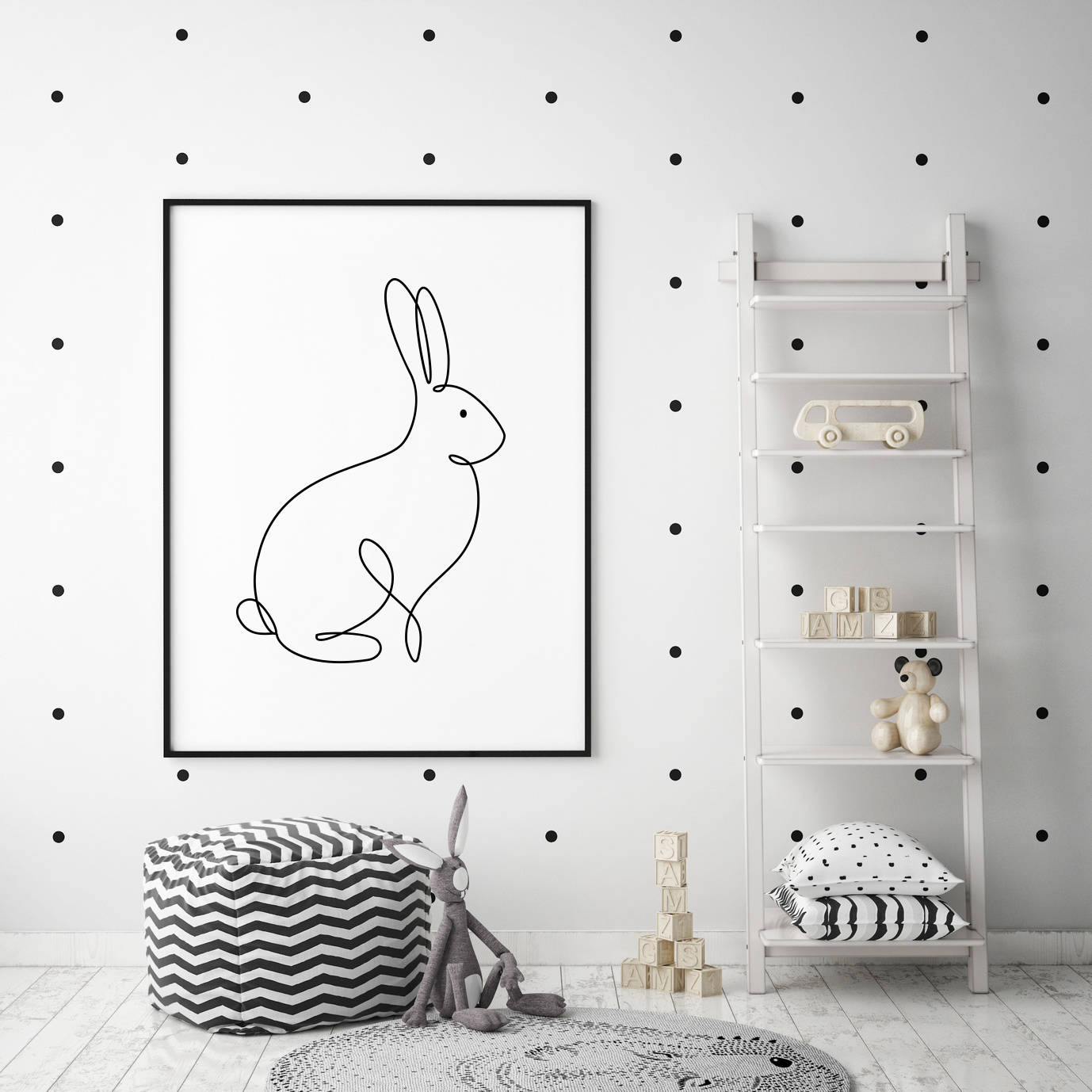 Rabbit Print Bunny Poster Contour Drawing Abstract Animal - Etsy