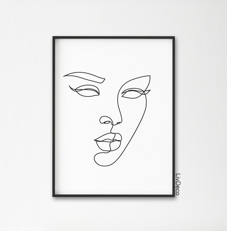 Abstract woman face wall print one line drawing art | Etsy