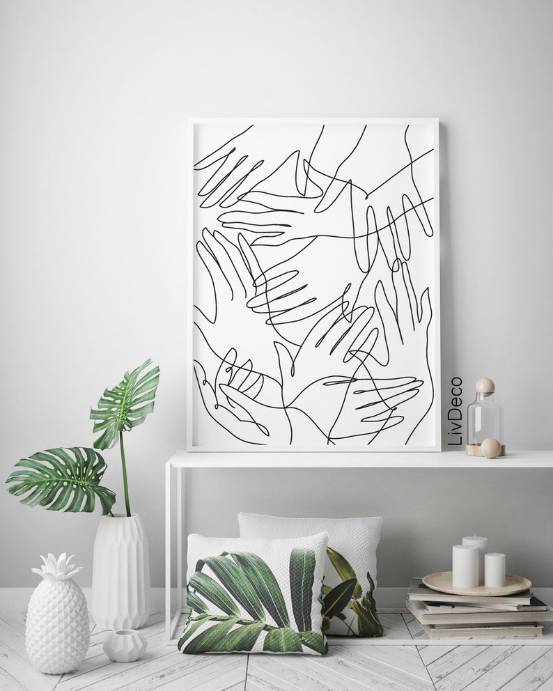 Abstract Hands Line Drawing Wall Art Print Minimalist - Etsy Israel