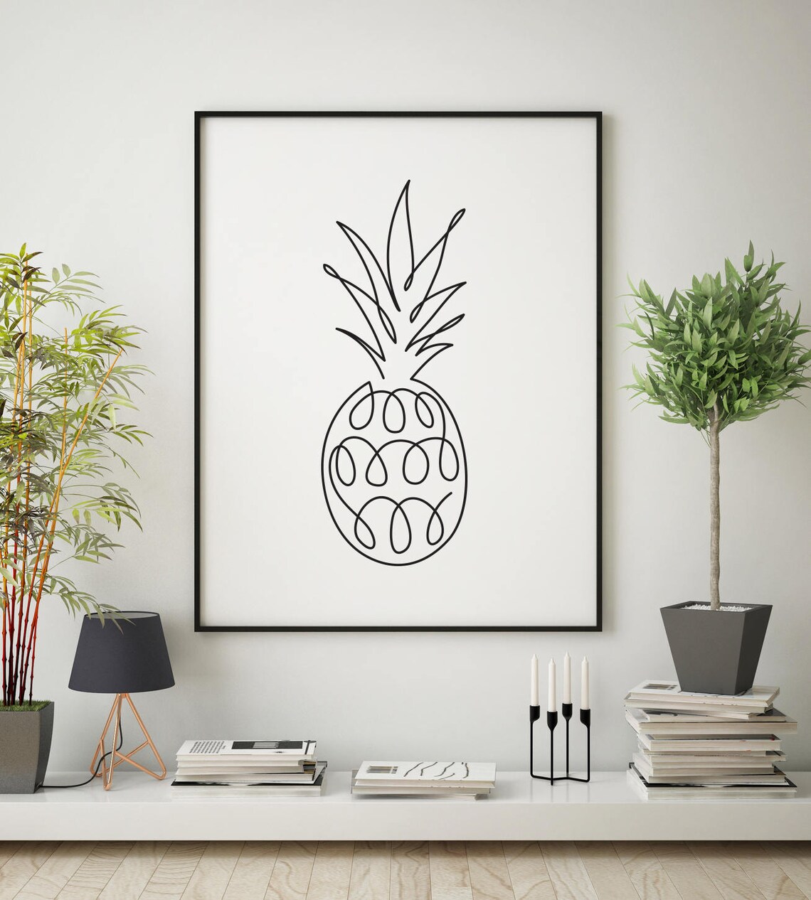 Pineapple Print Pineapple Wall Art Abstract Line Art One | Etsy
