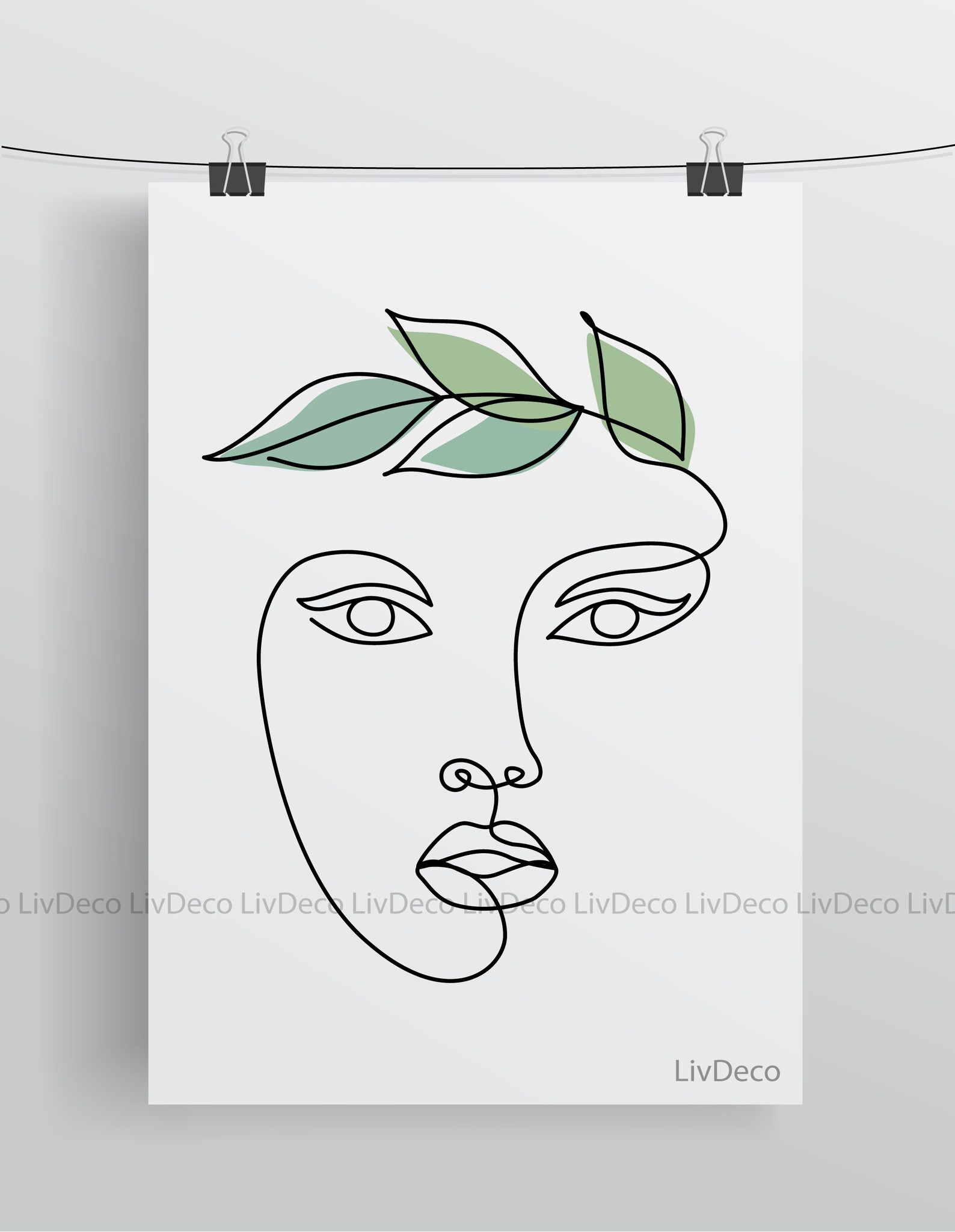 Woman Face With Leaves Printable Line Art Abstract - Etsy