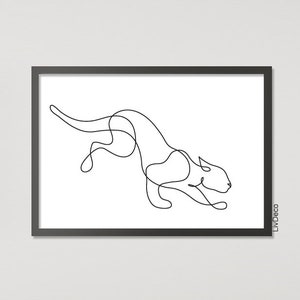 Panther Line Drawing Art, Minimalist Wall Decor, Leopard Print, One ...