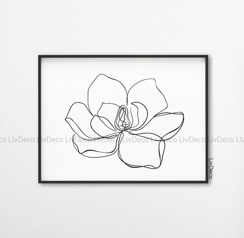 Minimal Magnolia Flower Art One Line Drawing Printable Wall - Etsy