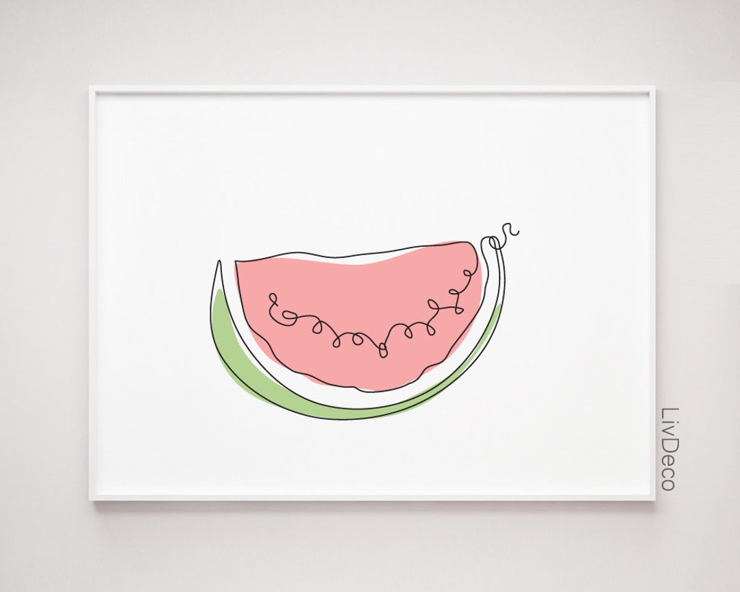 Watermelon Print, One Line Drawing, Minimalist Wall Art, Kitchen Decor ...