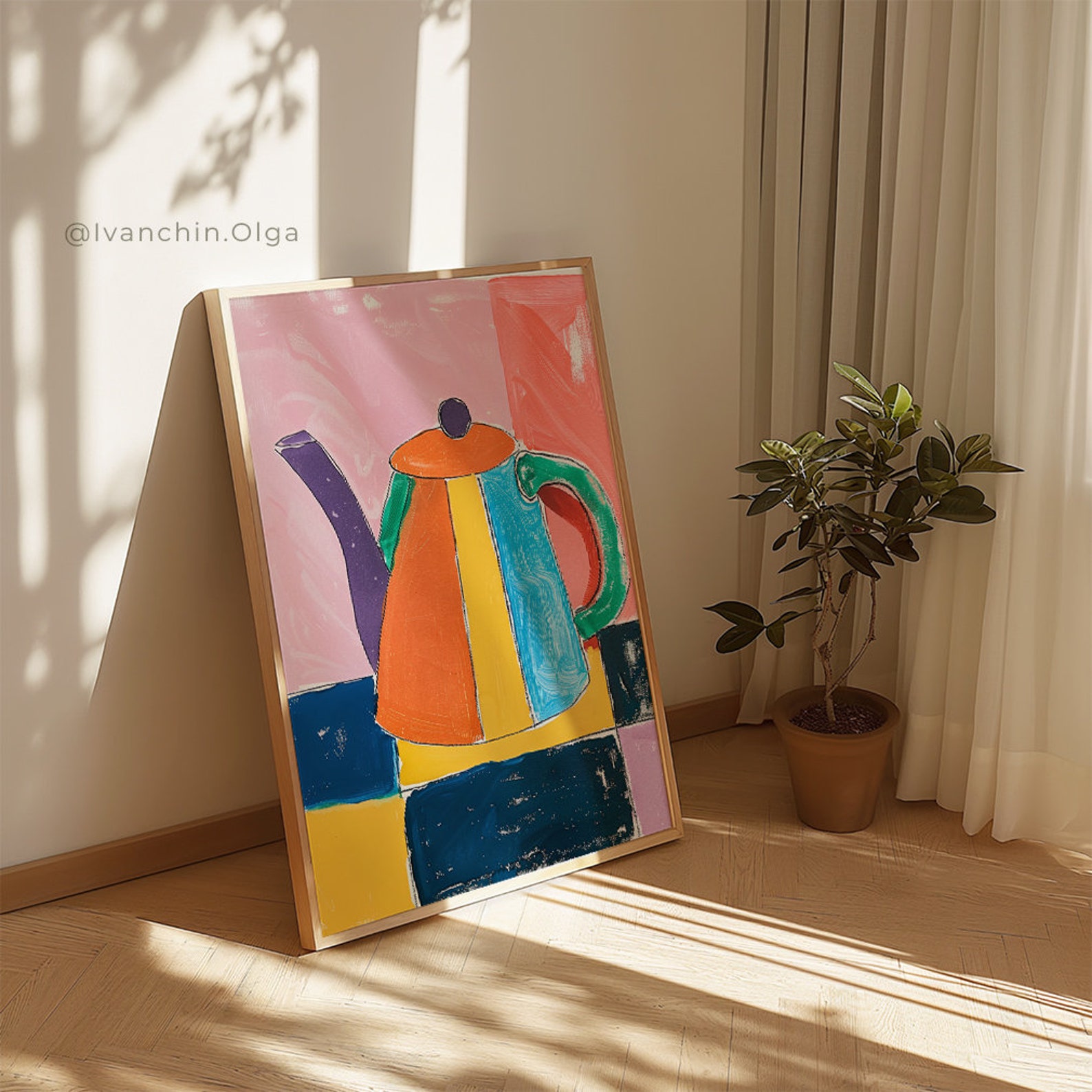 Colorful Coffee Pot | Print Mid-century Modern Art Poster | Kitchen ...