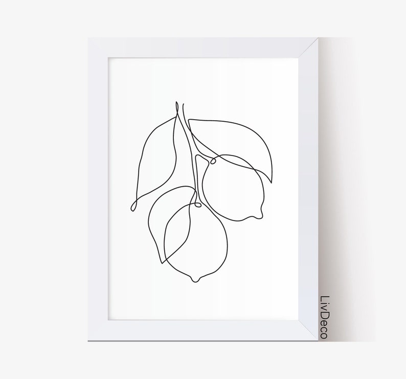 Lemon fruit one line drawing digital print Minimalist wall | Etsy