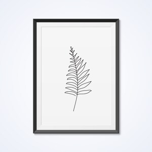 Fern Leaf Wall Art Decor. Line Art Print, Abstract Botanic Art, Single ...