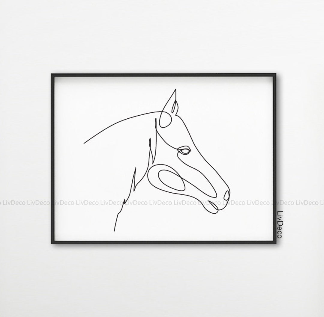 Horse Portrait Line Drawing Art, Animals Wall Decor, Equestrian Print ...