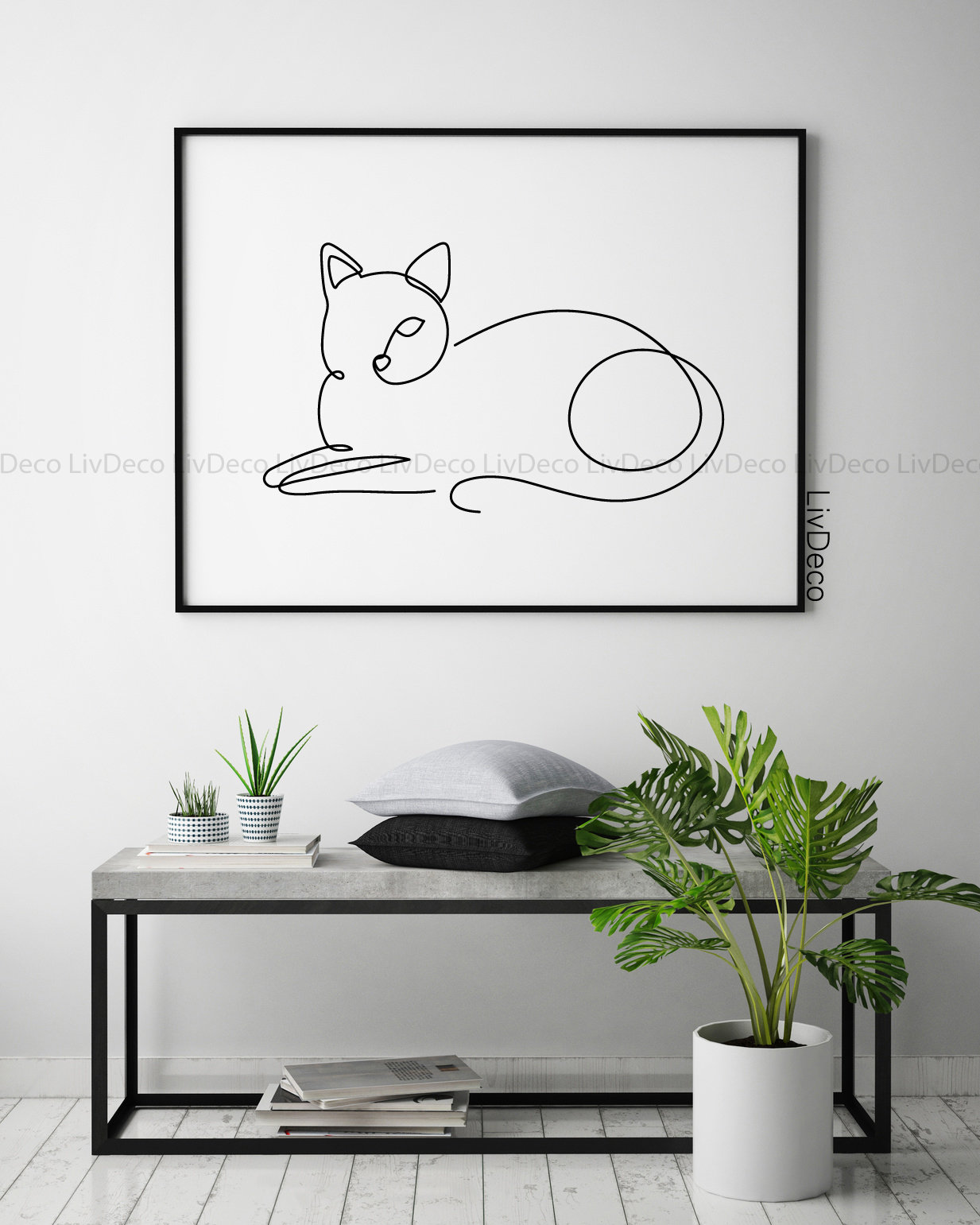 One line drawing cat print. Printable wall art. Minimalist cat | Etsy