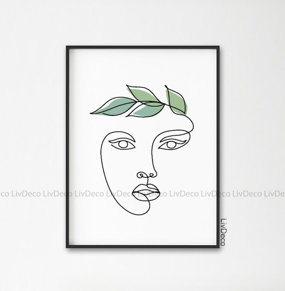 Single Line Female Face Drawing One Line Face Wall Art Neutral Art