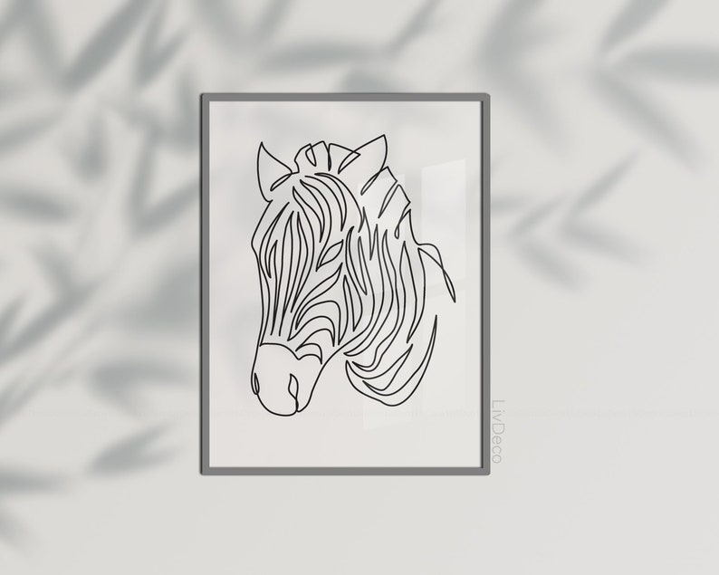 Zebra One Line Drawing Art. Printable Wall Decor, Minimalist Art ...