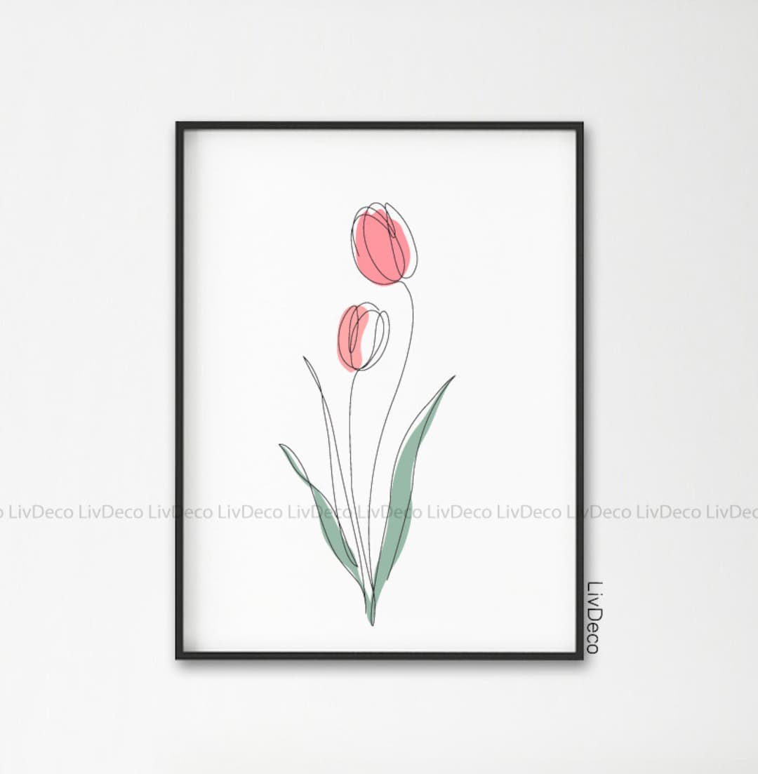 Two Tulips Line Drawing Art. Printable Wall Decor, Abstract Minimalist ...