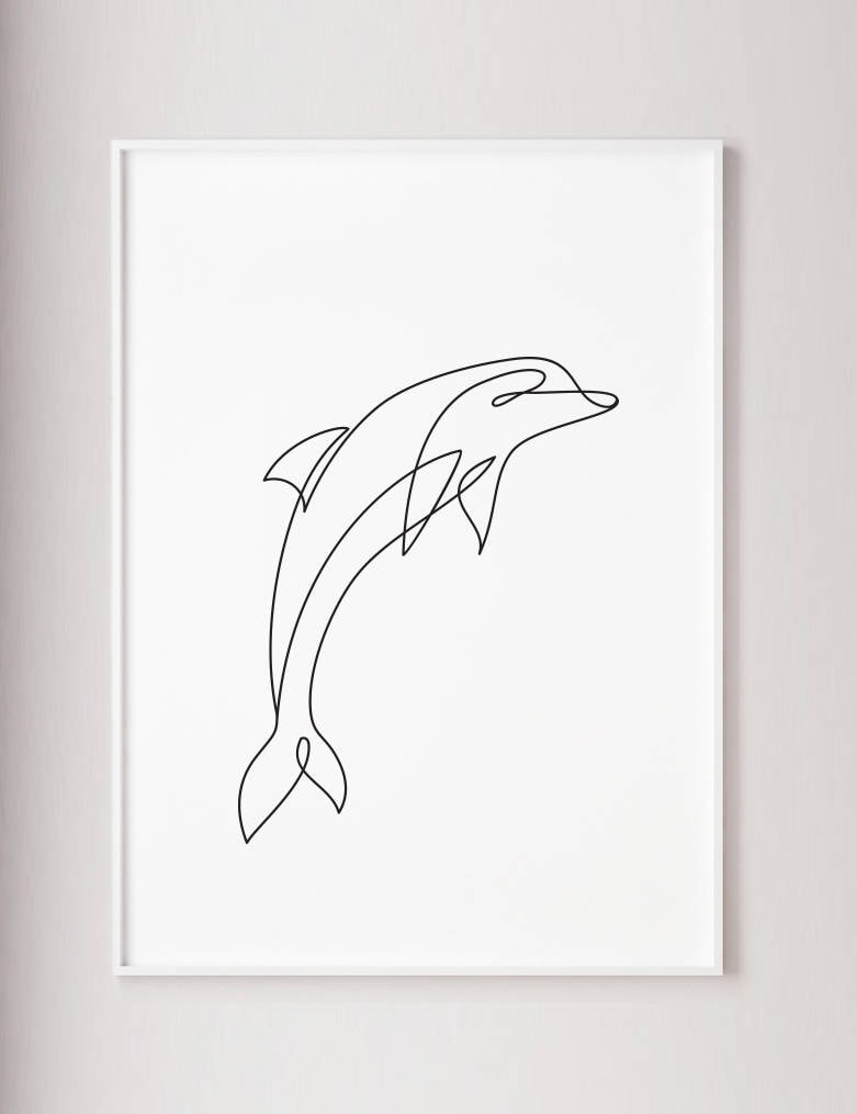Dolphin print Single line drawing Abstract dolphin poster | Etsy