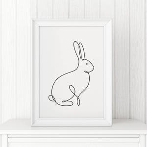Rabbit Print, Bunny Poster, Contour Drawing, Abstract Animal, Modern ...
