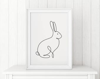Bunny Line Art, Rabbit Print, Bunny Print, Abstract Animal Wall Decor ...