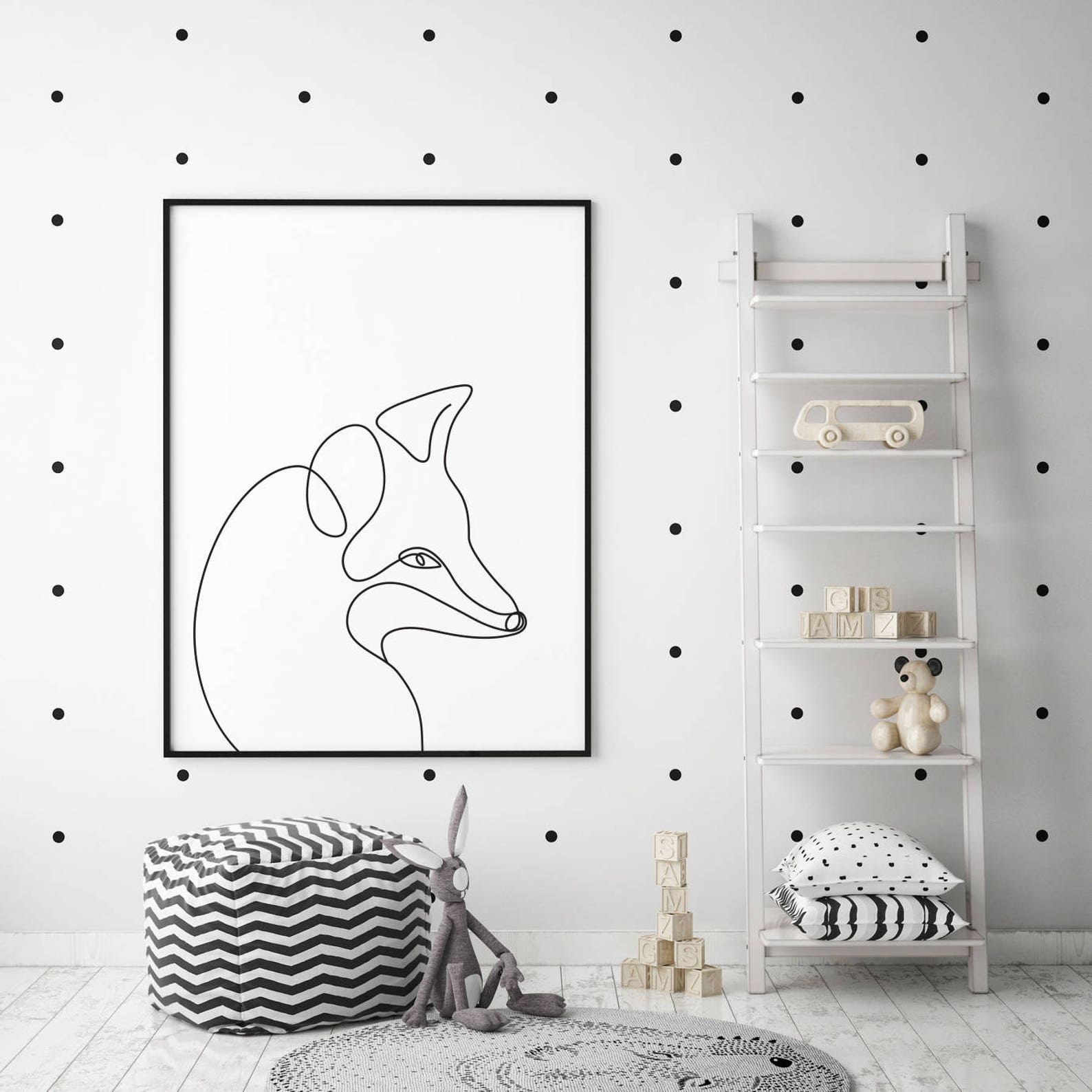 Fox Print, Animal Wall Art, Fox Poster, Nursery Decor, Minimalist Art ...