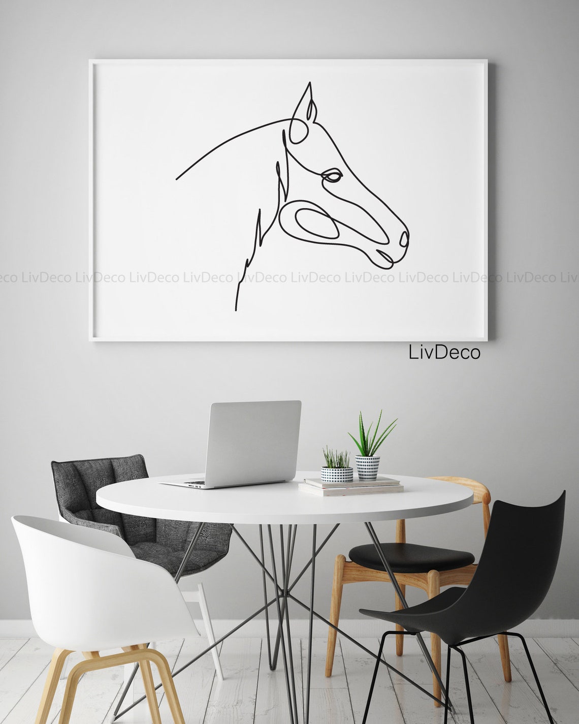 Horse Portrait Line Drawing Art, Animals Wall Decor, Equestrian Print ...