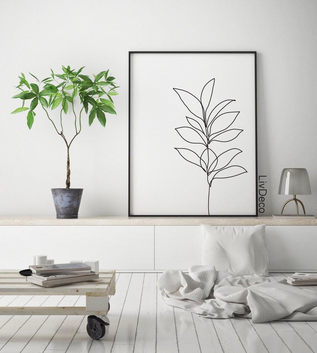 Abstract Botanic Wall Decor, Minimalist Printable Art, One Line Drawing ...