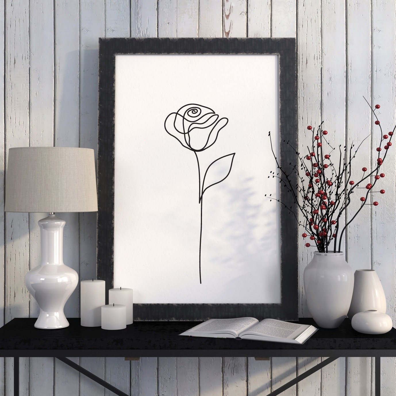 Abstract Rose Flower Wall Art, Beauty Rose One Line Drawing, Minimalist ...