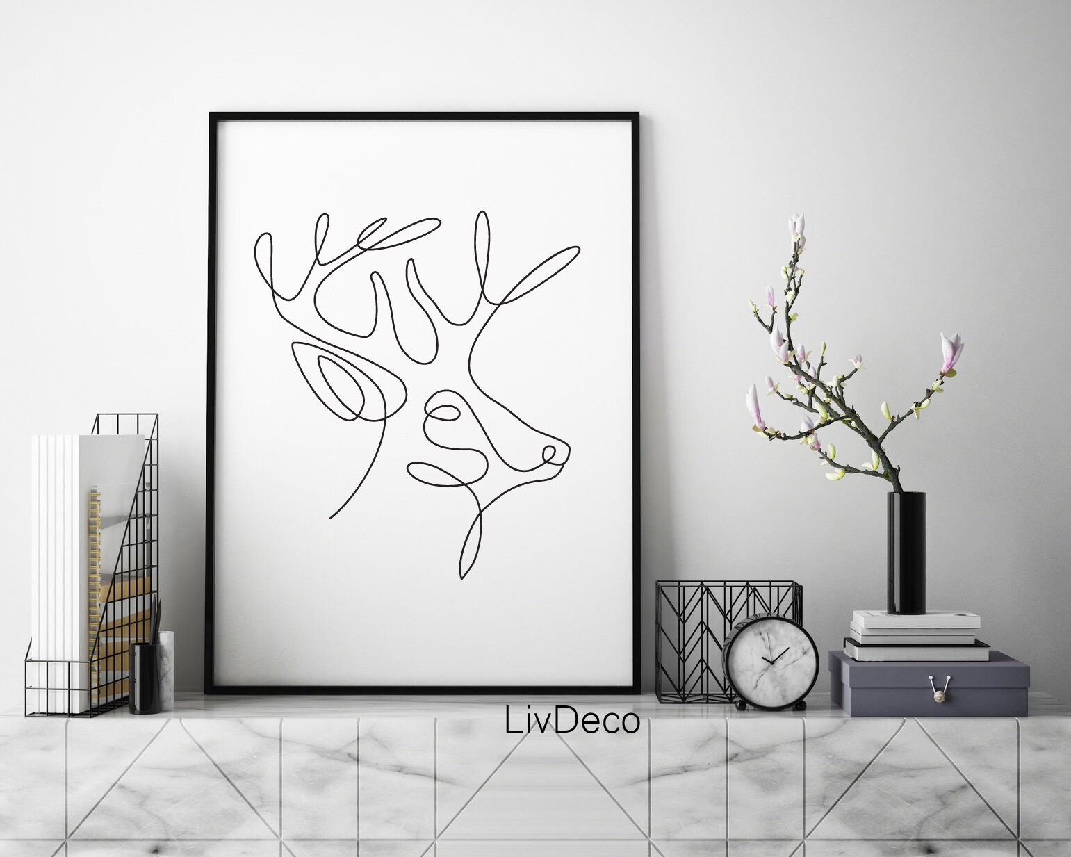 Deer Line Art, Abstract Animals Print, Minimalist Wall Decor, Printable ...