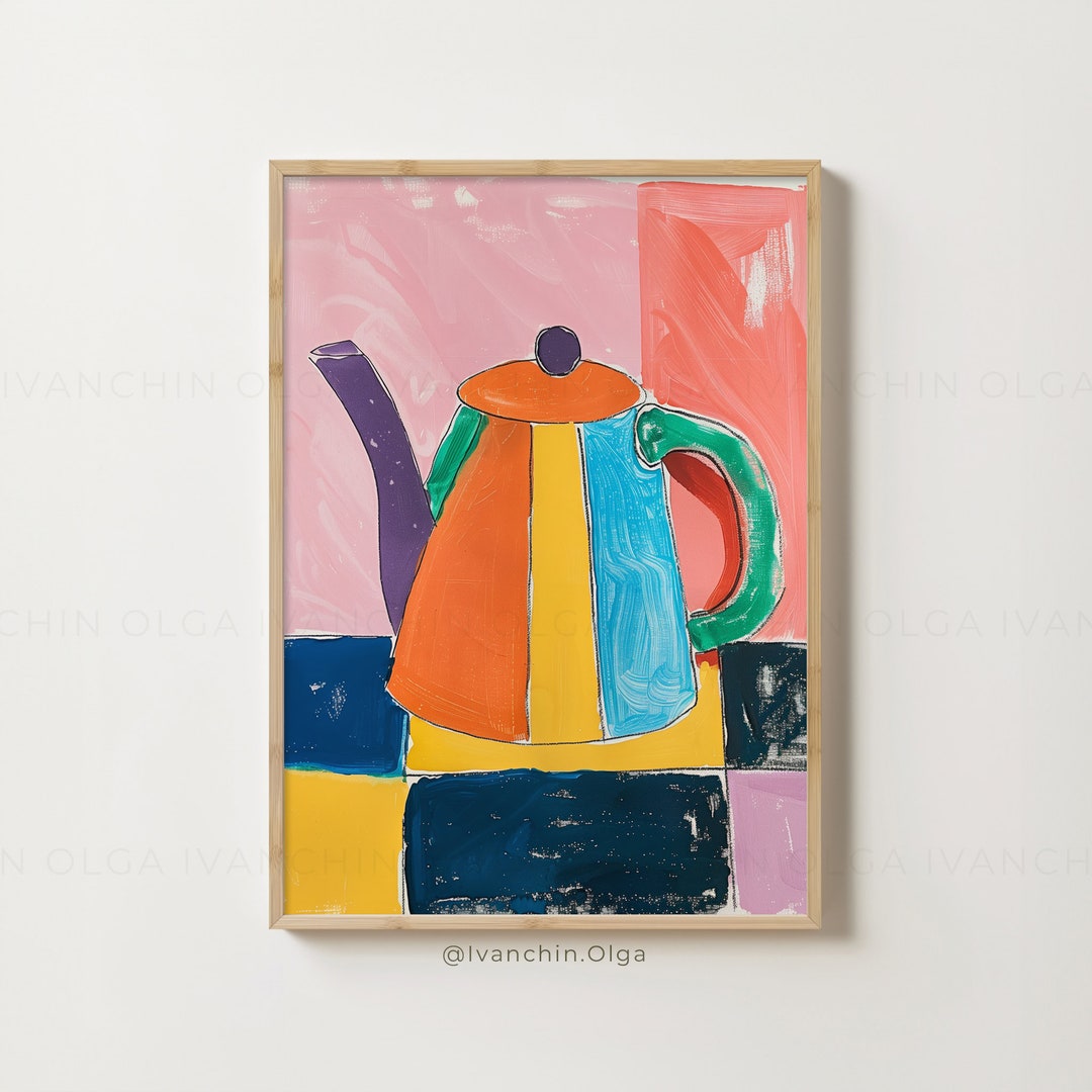 Colorful Coffee Pot | Print Mid-century Modern Art Poster | Kitchen ...