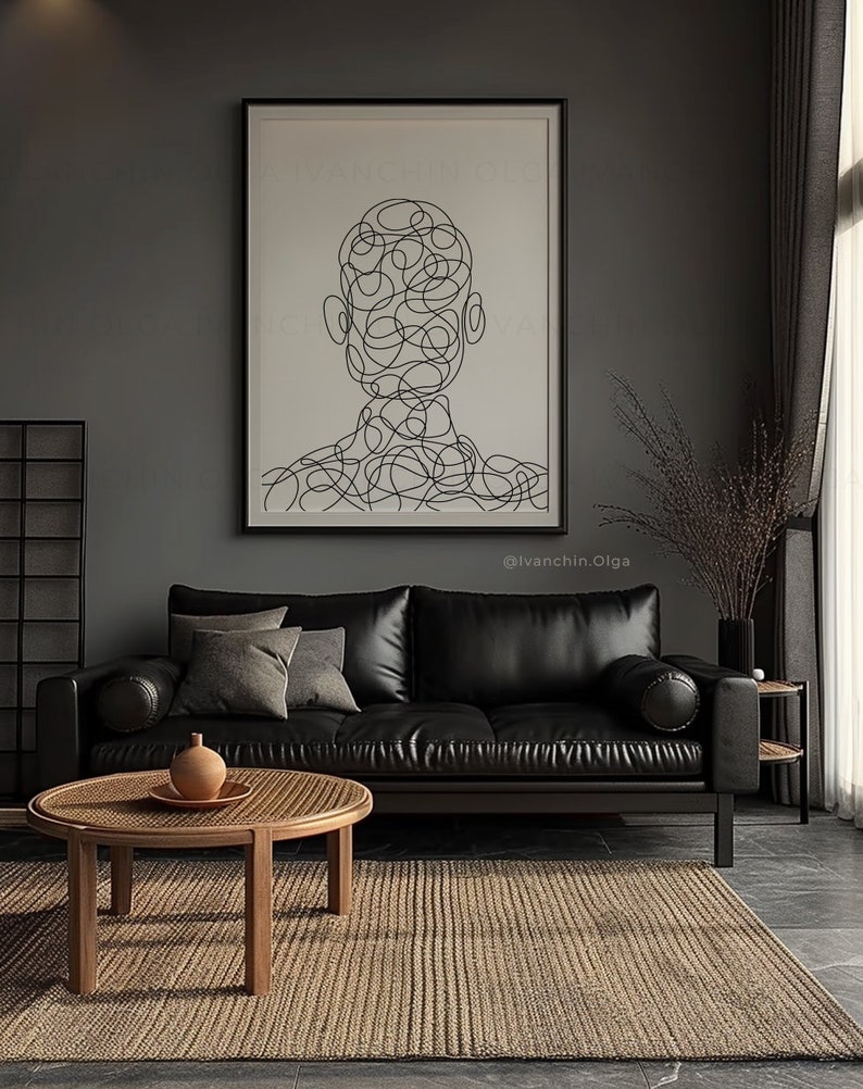 Abstract One Line Drawing Portrait. Minimalist Line Art Poster. Japandi ...