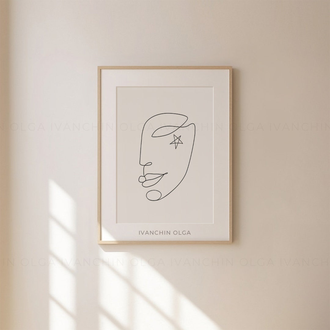 One Line Drawing Abstract Face. Line Art Poster. Minimalist Abstract ...