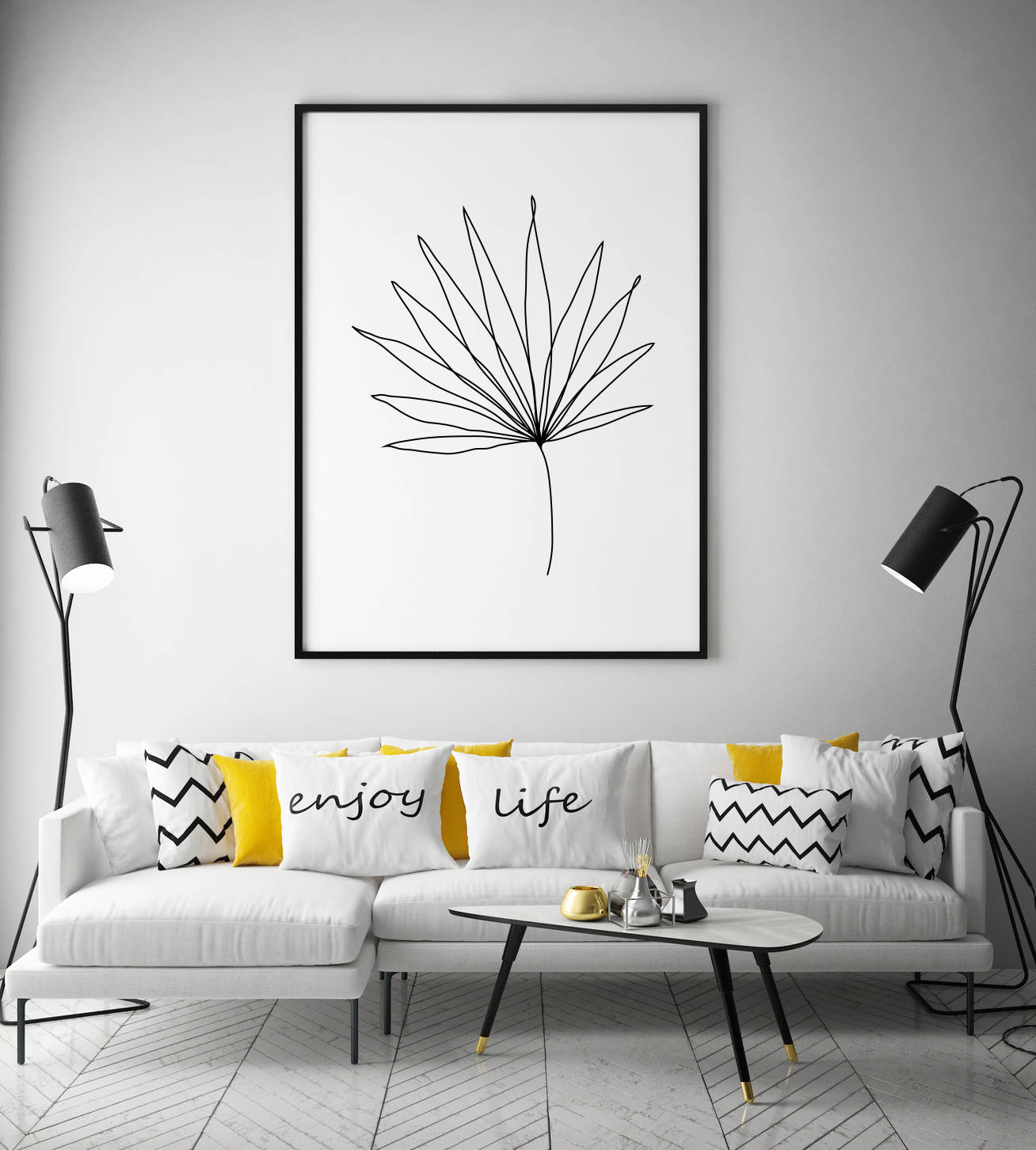 Palm Line Art Print Minimalist Leaf Poster Abstract Modern - Etsy