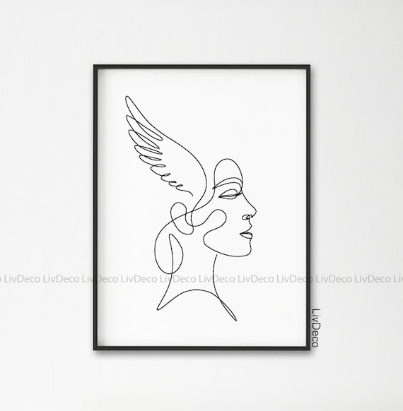 Mujer con alas de una línea de dibujo arte Muse trae la - Etsy España