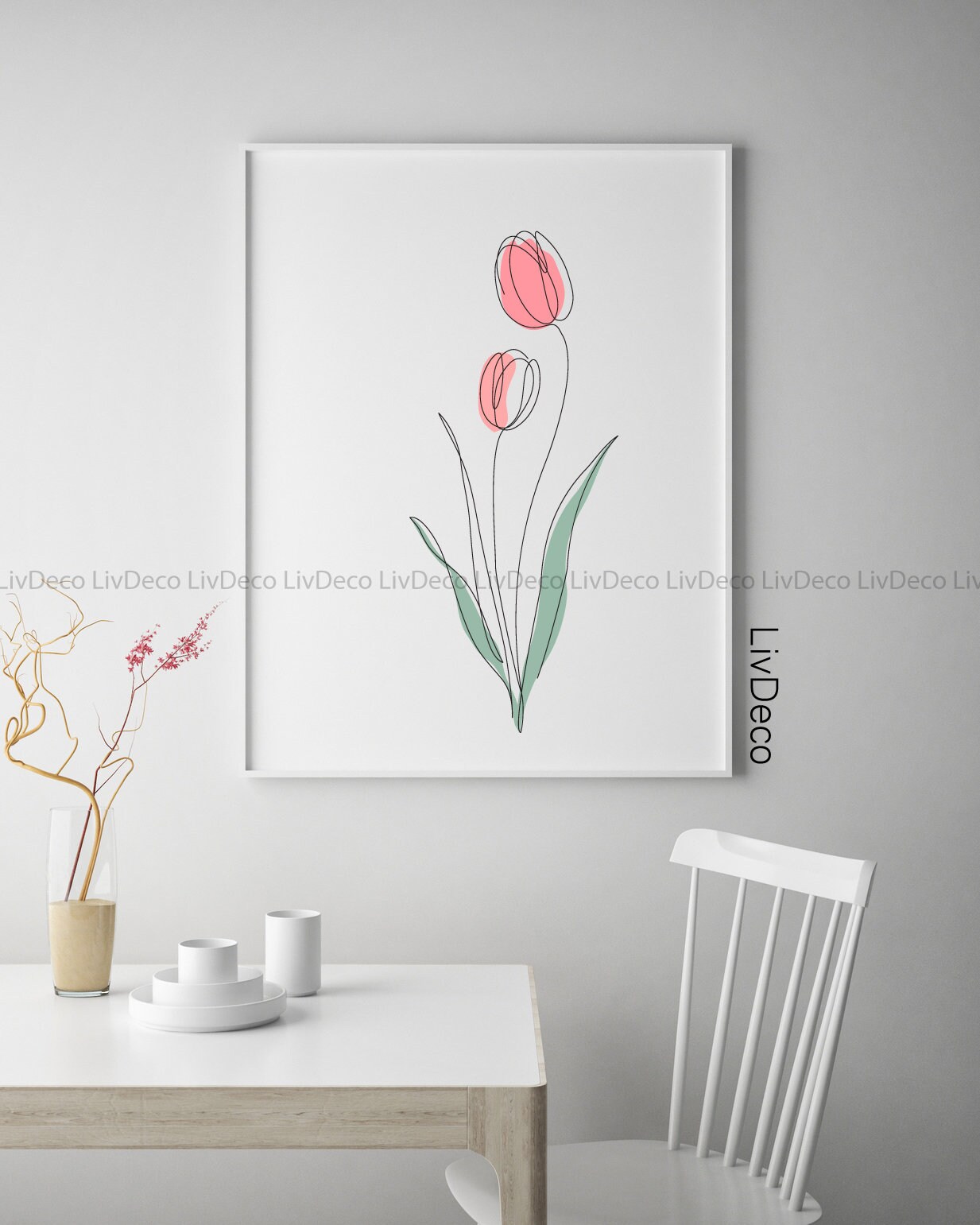 Two Tulips Line Drawing Art. Printable Wall Decor Abstract - Etsy