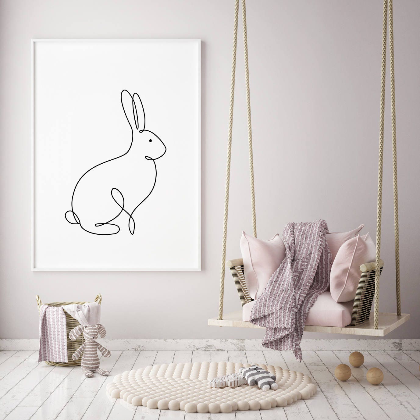 Rabbit Print Bunny Poster Contour Drawing Abstract Animal - Etsy