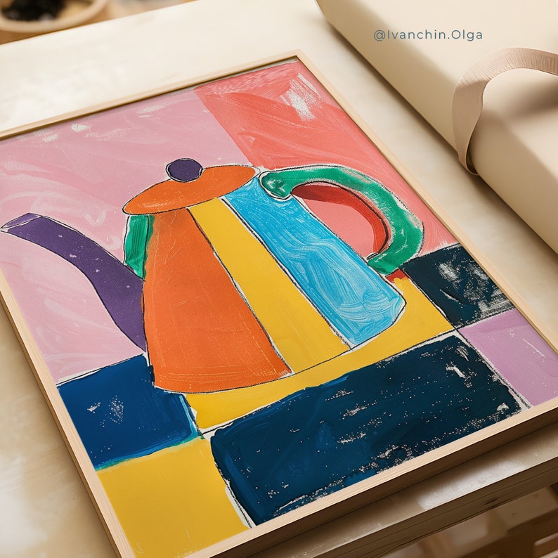 Colorful Coffee Pot | Print Mid-century Modern Art Poster | Kitchen ...