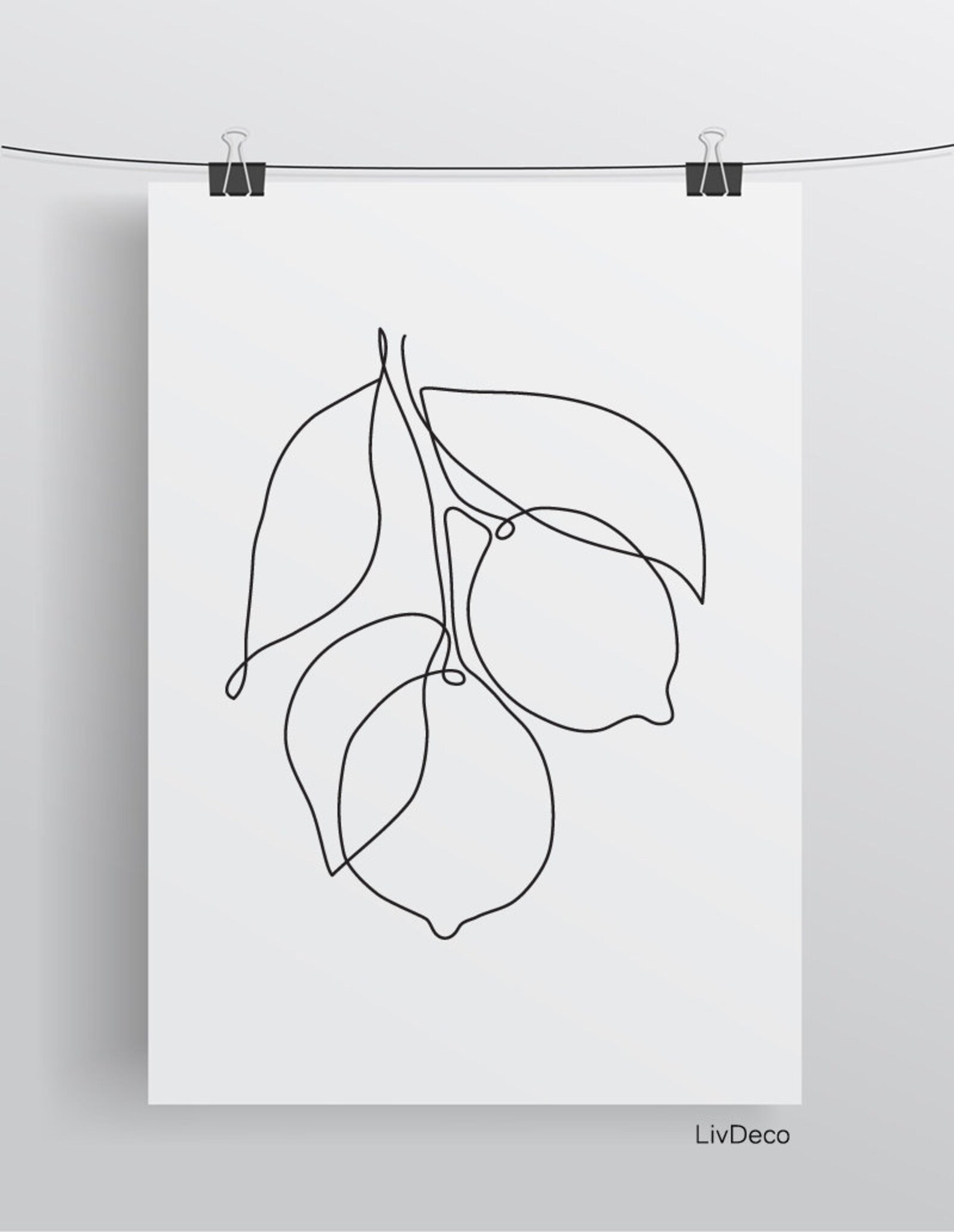 Lemon Fruit One Line Drawing Digital Print Minimalist Wall | Etsy