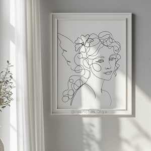 Angel One Line Drawing Art. Minimalist Line Art Poster. Guardian Angel ...