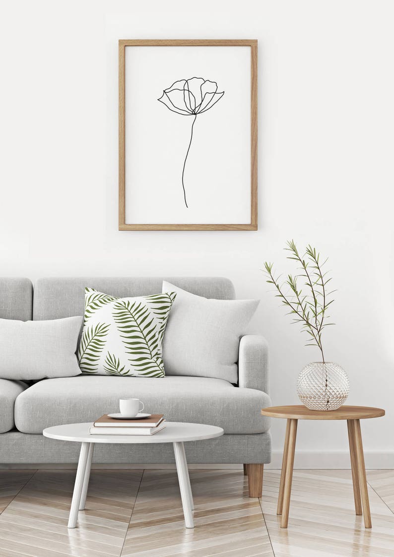 Poppy flower wall line art print Minimalist modern art decor | Etsy