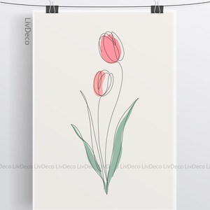 Two Tulips Line Drawing Art. Printable Wall Decor, Abstract Minimalist ...