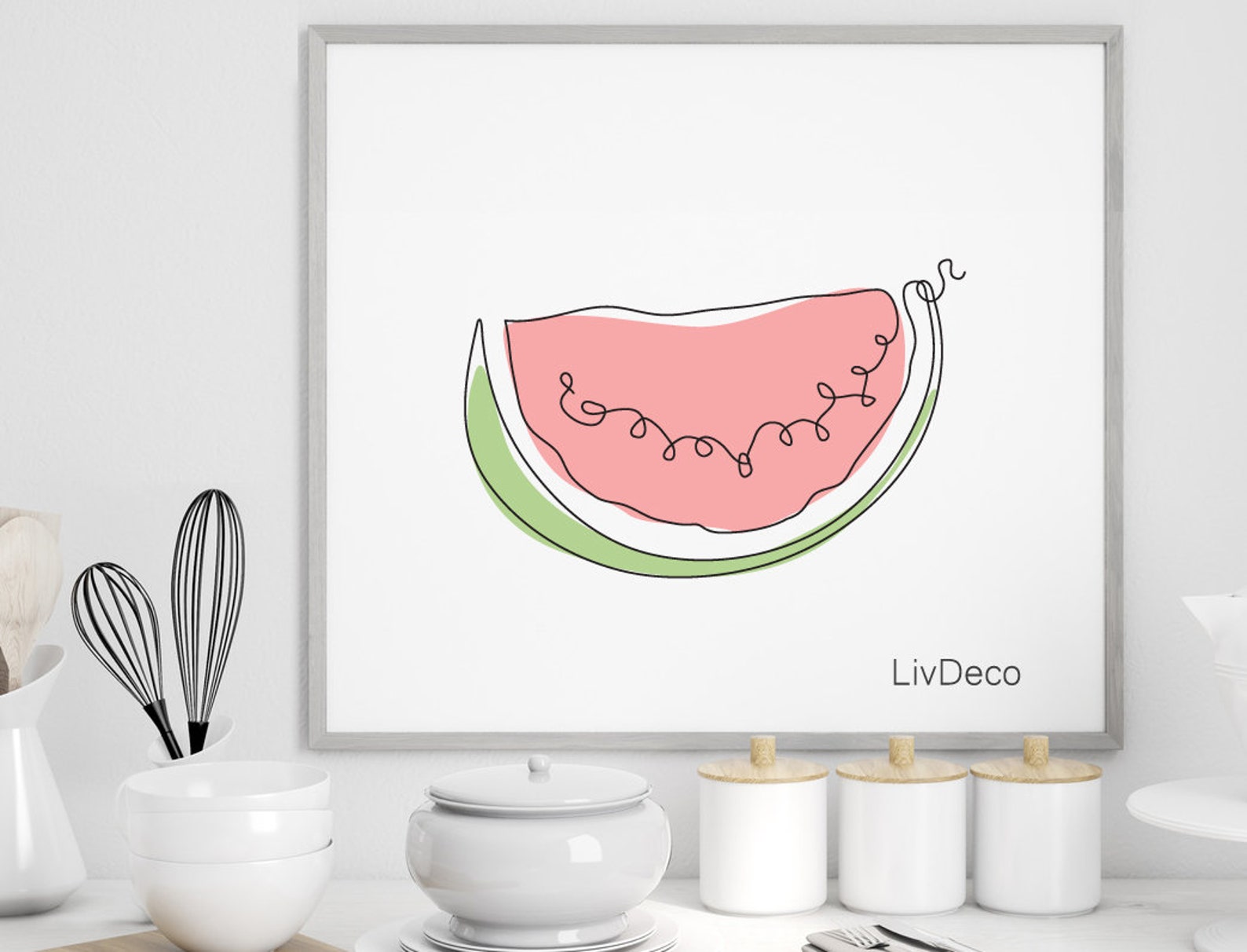 Watermelon Print One Line Drawing Minimalist Wall Art | Etsy