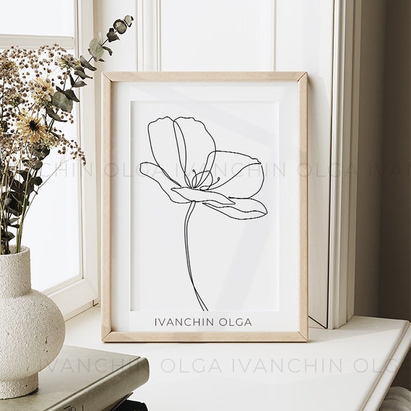 Poppy Line Art - Etsy