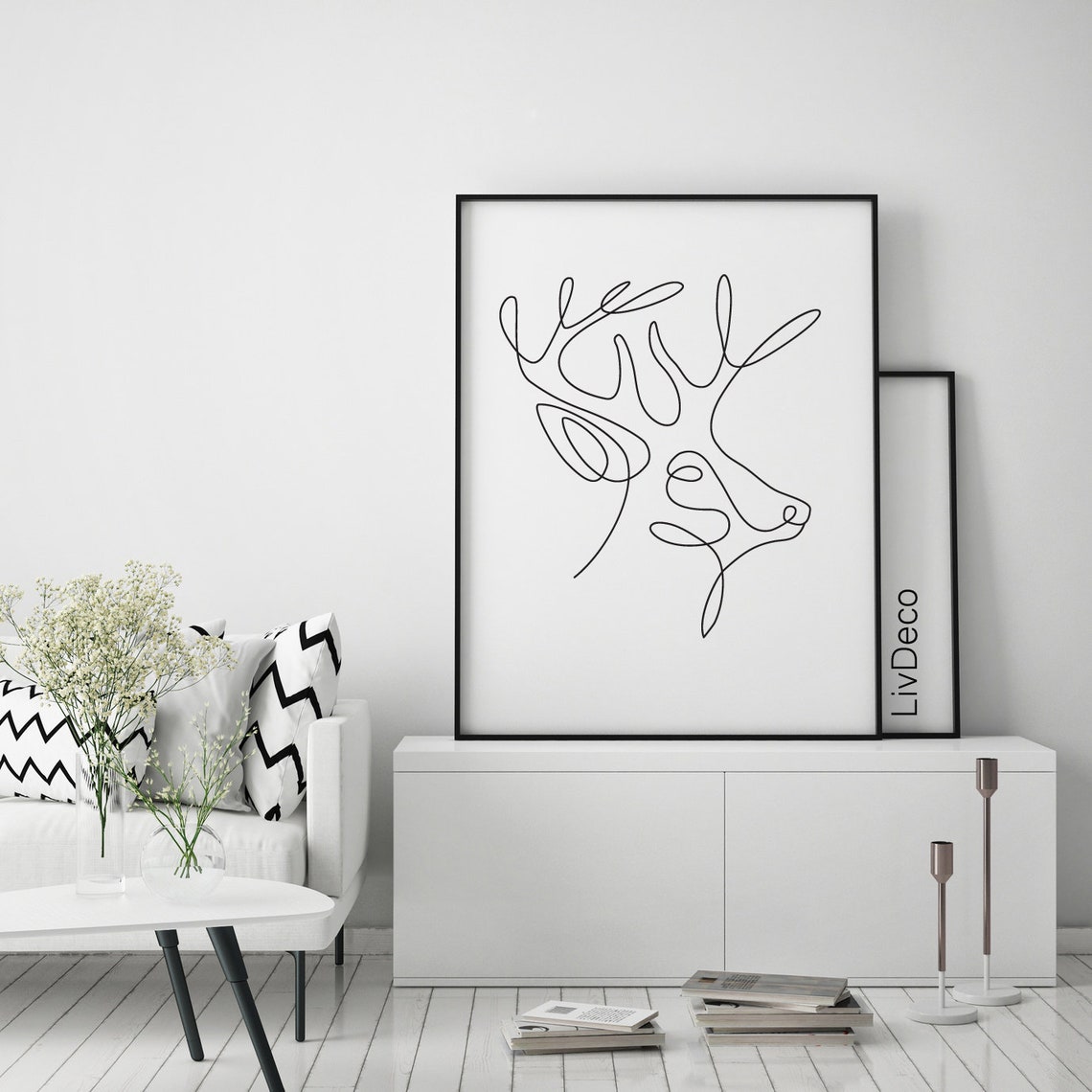 Deer Line Art, Abstract Animals Print, Minimalist Wall Decor, Printable ...